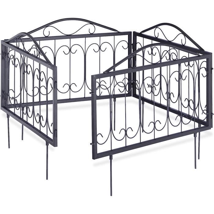 10020696 Clôture décorative de jardin en métal lot de 4 panneaux ...