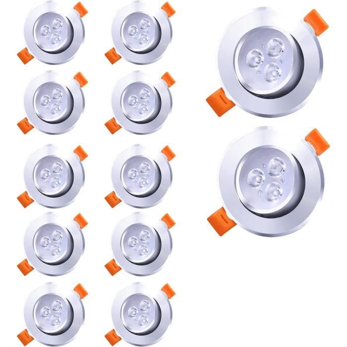 Lot De 12 Spots Led Encastrables, Blanc Froid 245Lm 3W Lampe De Plafond ...