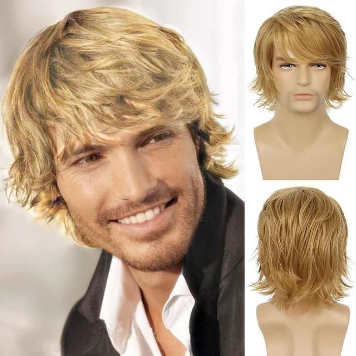 Perruque Pour Hommes Blonde Courte Couche Vague Naturelle Perruques ...