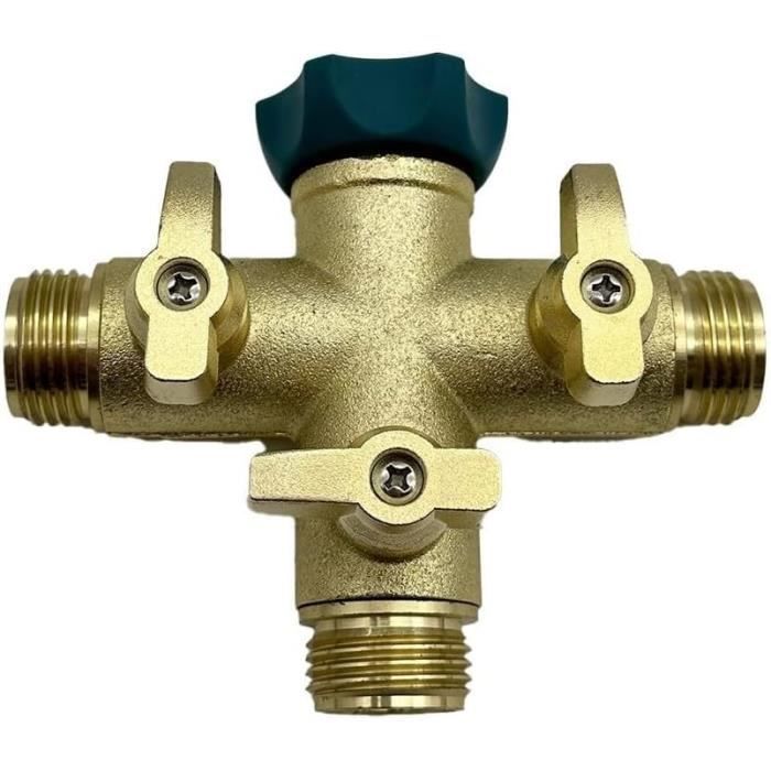 Inverseur de robinet de jardin, inverseur de tuyau en T en métal à 3 voies avec vanne d'arrêt ...