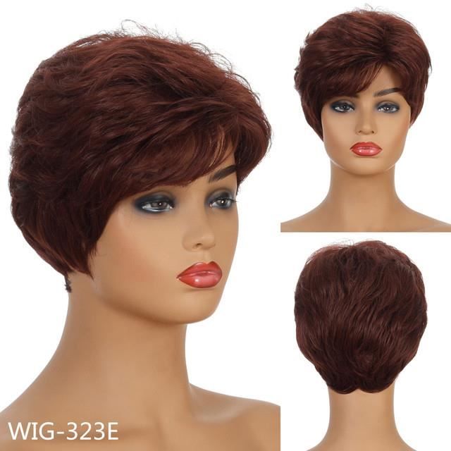 Perruque,WIG323E--Perruque Synthétique Coupe Pixie Courte Avec Frange ...
