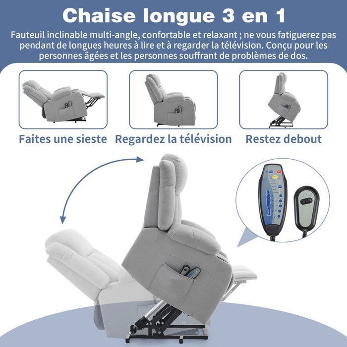Fauteuil releveur Fauteuil de Relaxation électrique massant inclinable ...