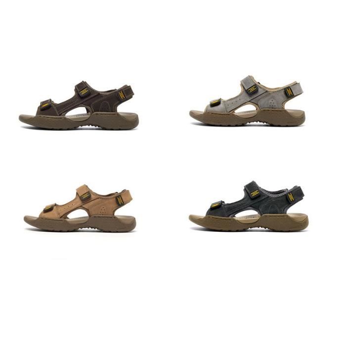 Sandales Homme Cuir Bout Ouvert Scratch Plage Antidérapant Confortable ...