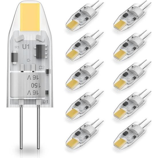 Lot de 10 ampoules LED G4 1 W – 1,5 W – 120 lumens 4000 K blanc neutre – AC-DC 12 V G4 ...
