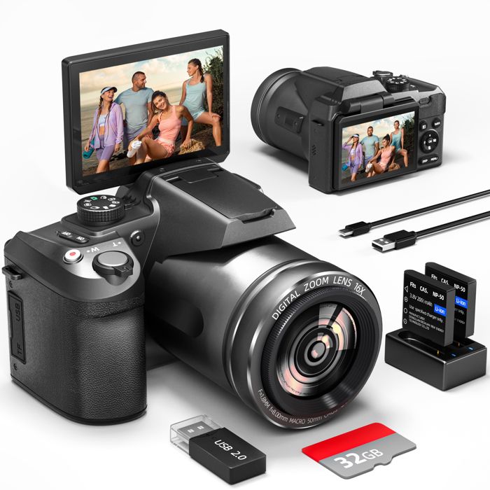 Appareil Photo numérique 4K Caméra vidéo Caméscope 64MP Vlogging Caméra ...