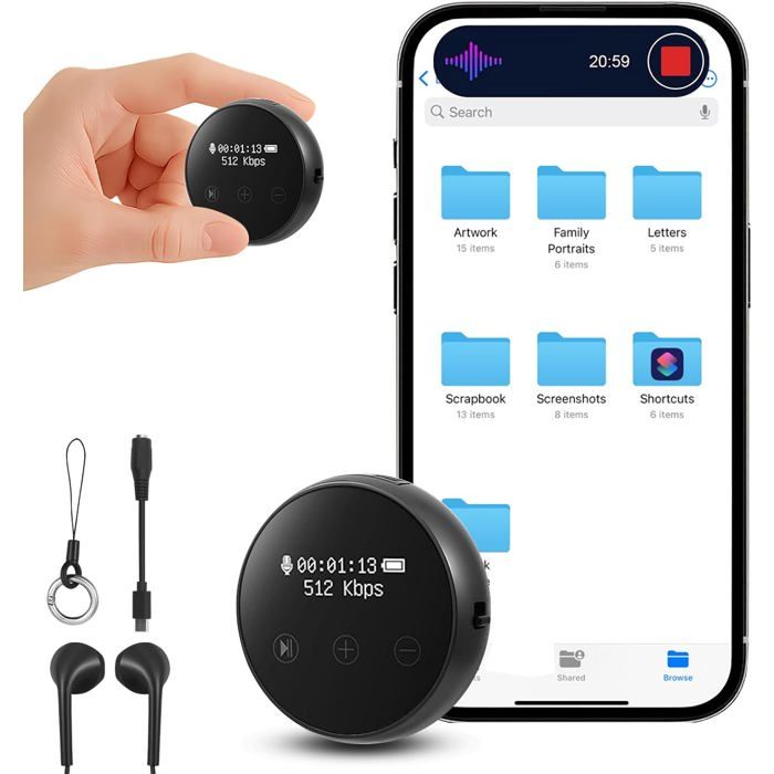 Enregistreur Vocal avec 64 Go de Mémoire, Micro Espion Appareil D ...