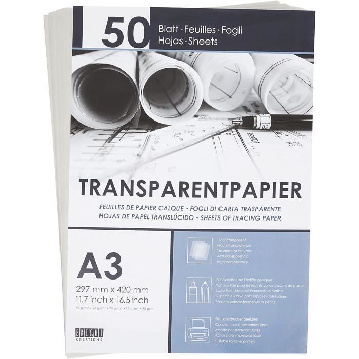 50 Feuilles de Papier Calque Transparent A3Papier Vélin Translucide ...