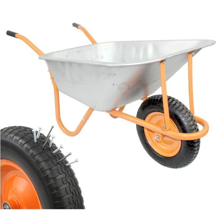DJM Brouette de jardin en métal robuste avec pneu anti-crevaison ...
