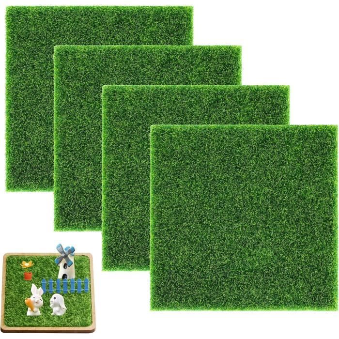 Lot De 4 Tapis De Gazon Artificiel Miniature - 15 X 15 Cm - Décoration Miniature De Jardin ...