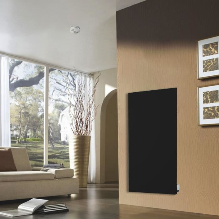Radiateur électrique plat en verre panneau rayonnant 120x60cm 750W noir ...