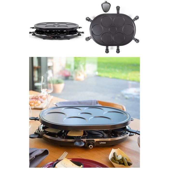 Appareil à raclette et mini-crêpes 8 personnes 8 caquelons et 8 ...