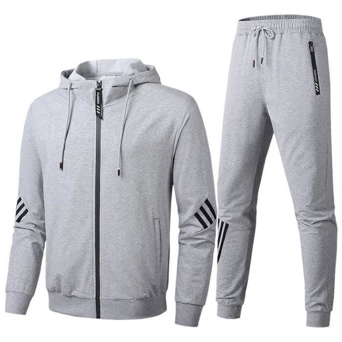 Survêtement Homme Ensemble Veste Sweat Capuche Et Pantalon Sport Jogging Coton Taille Elastique ...
