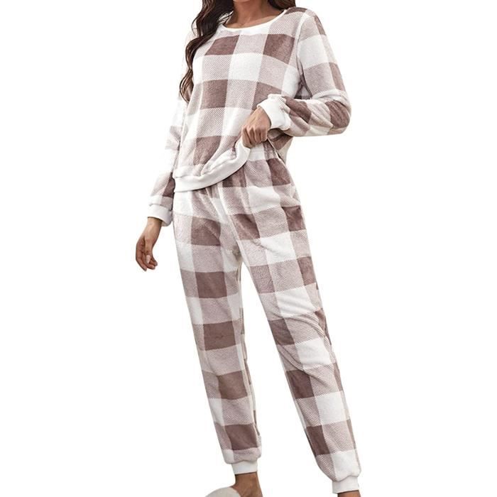 Ensemble de pyjama long flanelle chaude épaisse pour femme, automne et ...