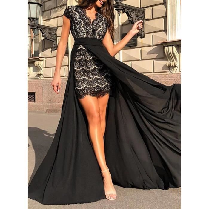Robe Femme Mode sexy Col en V Dentelle Elegant Bohème Noir - JXSHOP2021 M - Cdiscount Prêt-à-Porter