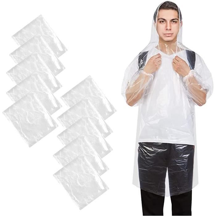 Lot de 10 Poncho de Pluie Jetable, Cape de Pluie Jetable avec Capuche ...