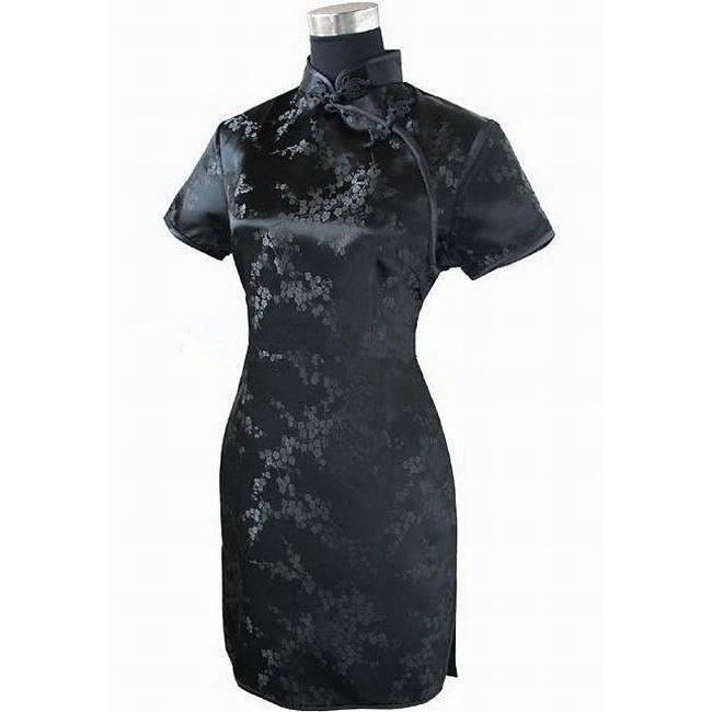 Robe,Robe Qipao traditionnelle chinoise noire, Sexy, courte, Cheongsam ...