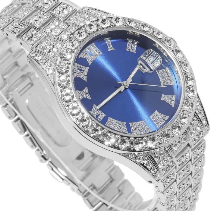 Diamants Montre en Or pour HommesPlaqué Or Réel 18k-Or Blanc Platine ...