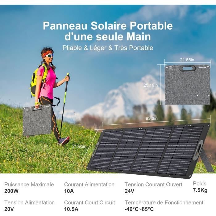 200W Panneau Solaire Pliable, Panneau Solaire Portable, Kit de Chargeur Solaire Pliant pour ...