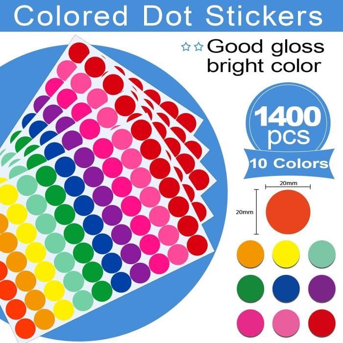 Gommettes Autocollantes Rondes - Multicolore - 1400 Pcs - 20mm - Haute ...
