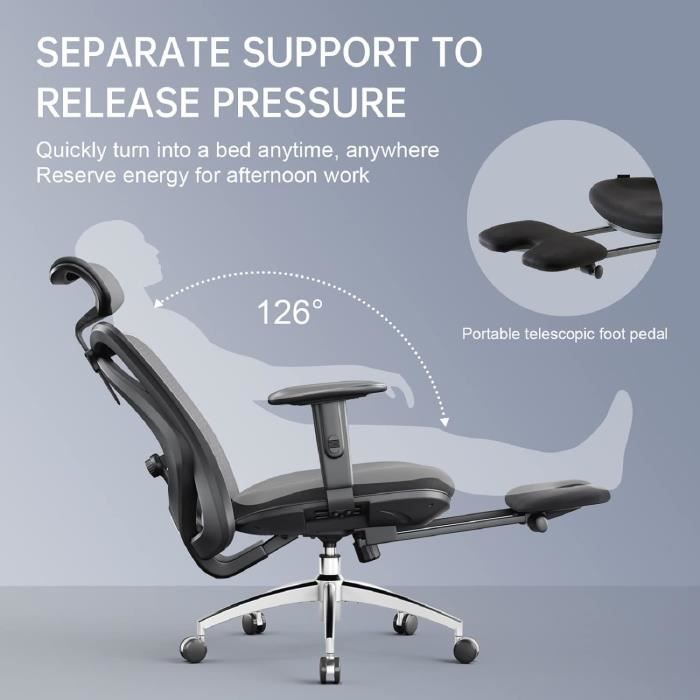 Chaise de Bureau Fauteuil Ergonomique avec Repose-Pieds réglable en ...