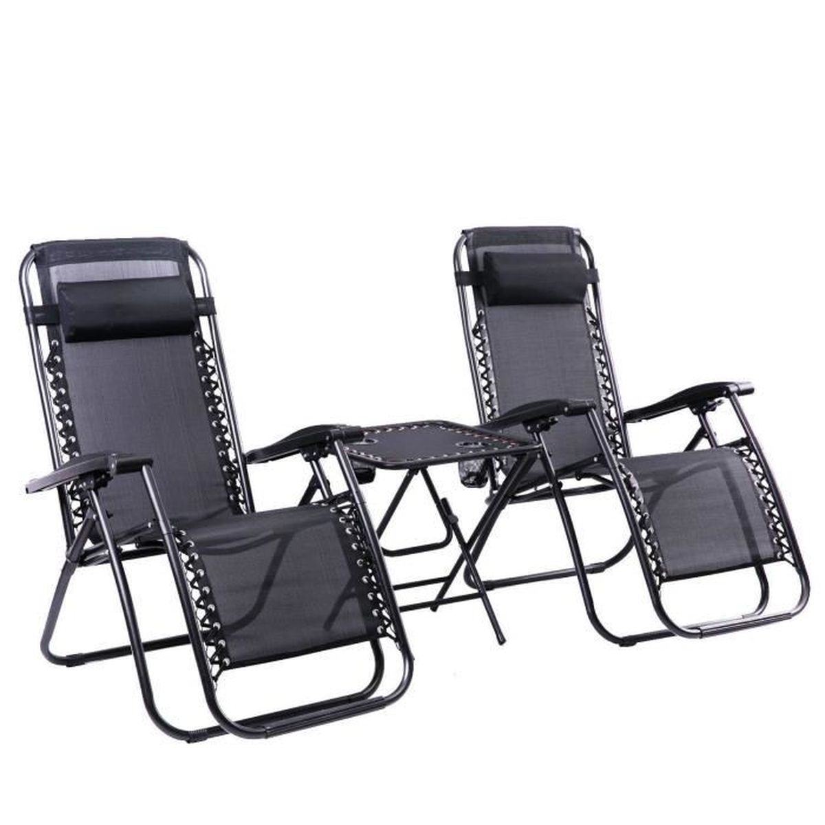 Lot de 2 Transats Chaise Longue inclinables, Transat en Textilène de ...