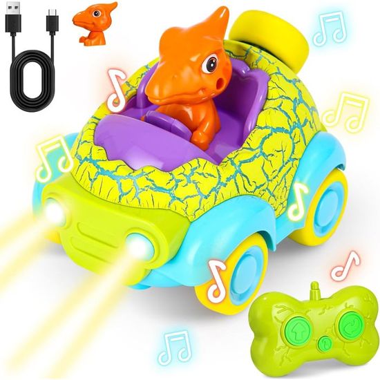 Voiture télécommandée dinosaure, avec lumières et musique, pour enfants ...