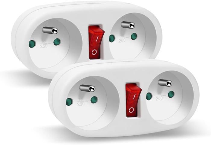 Adapteur Fiche Multiprise Biplite avec Interrupteur pour façade 2 Prise ...