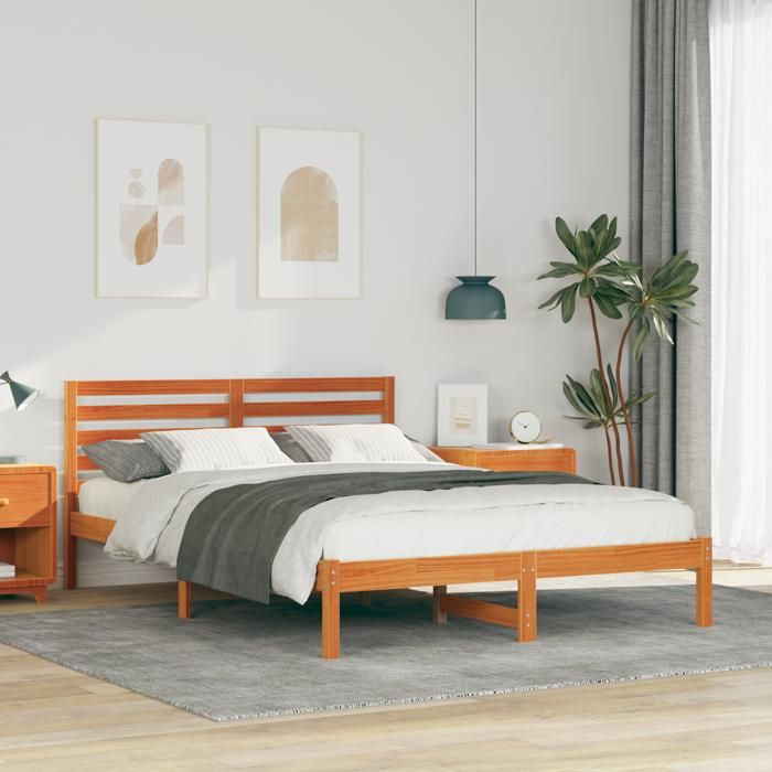 Moderne Lit Double et 2 personnes,Structure de lit Marron cire 140 x ...