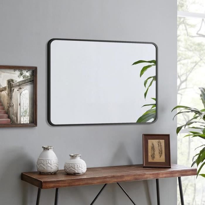 Miroir Mural, 50 X 70 Cm, Miroir Carré Noir, Coins Ronds, Cadre En ...