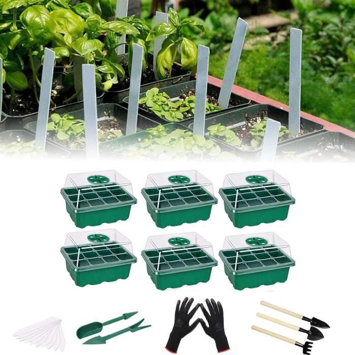 6PCS Bac À Semis in Plastique, 12 Trous Mini Serre pour Semis, Bac À ...