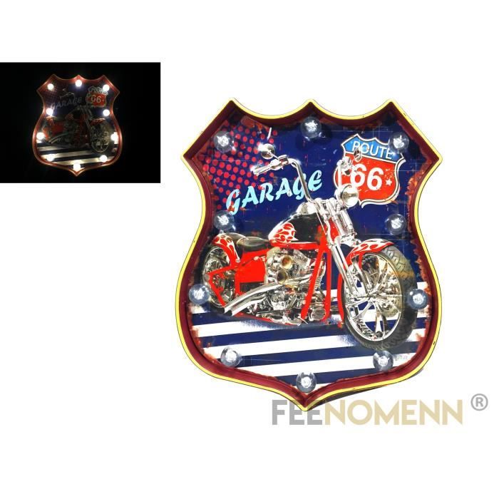 Plaque Métal Lumineuse Led Déco Murale Vintage Garage Route 66