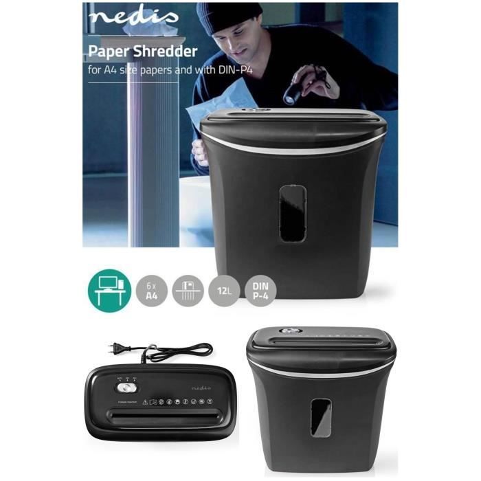 Destructeur de papier - Noire - 12L - 190W - Sécurité DIN P-4 ...