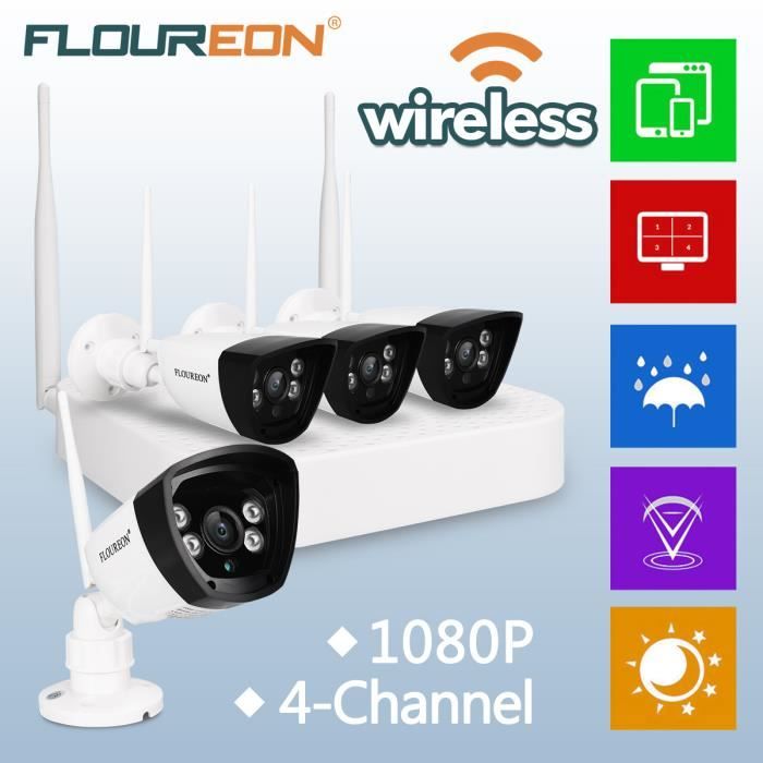 Floureon Kit Caméra de Surveillance 4CH Caméra IP Enregistreur Vidéo ...