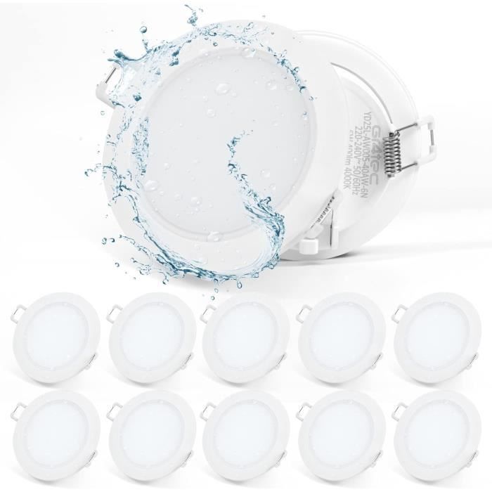 Spot LED Encastrable Salle de Bain IP65, 10x 5W Spot Extra Plat 400LM 6500K Blanc Froid ...