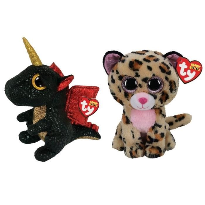 Ty - Peluches - Beanie Boo's - Grindal Dragon & Livvie Léopard ...