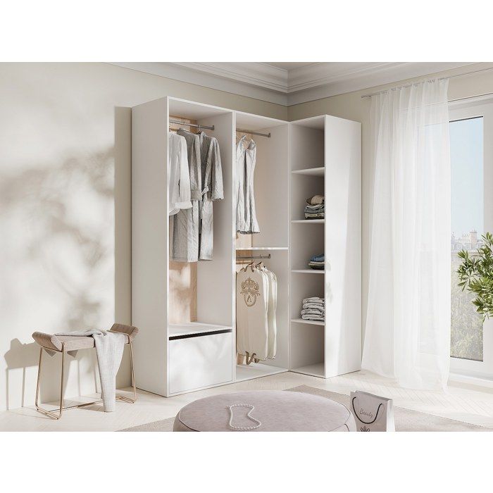 Dressing d'angle modulable - L144,5 cm - Blanc et naturel - TAMOKA ...