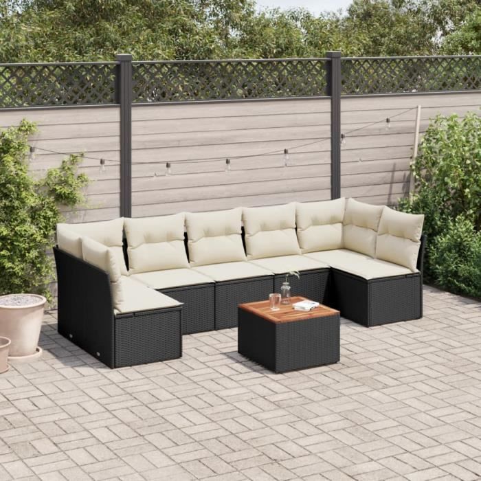 ABIL Salon de jardin 8 pcs avec coussins noir résine tressée AB3223571 ...