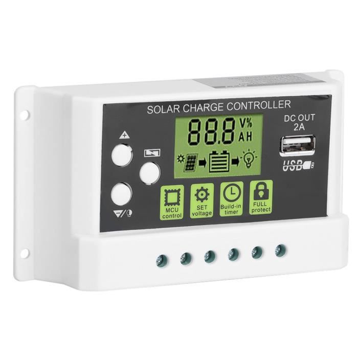 Zerone Contrôleur de charge solaire PWM Régulateur de charge solaire intelligent PWM Affichage ...