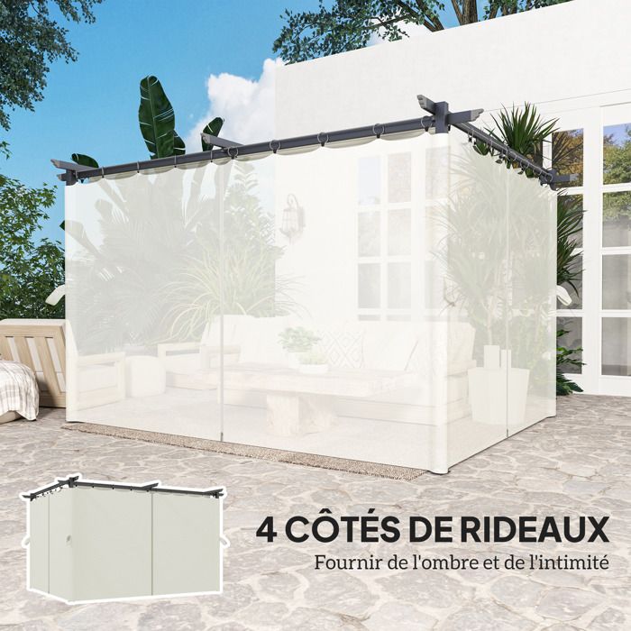 LIA Pergola de jardin exterieur 3 x 4 m, toit rétractable et rideaux ...