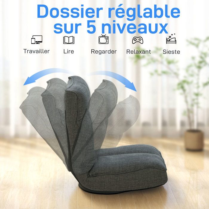Fauteuil de sol - HOMCOM - pliable - pivotant à 360° - dossier réglable ...
