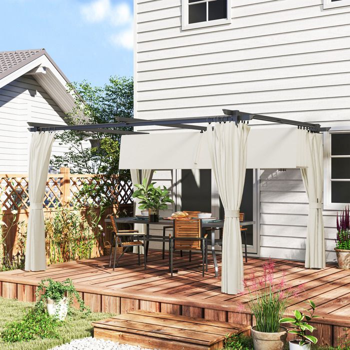 LIA Pergola de jardin exterieur 3 x 4 m, toit rétractable et rideaux ...