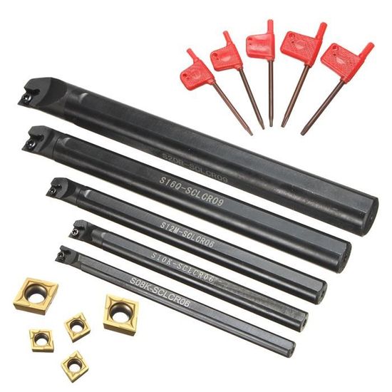 5x Barre d'Alésage Porte-Outils de Tournage de Tours avec 5pcs CCMT Inserts de Carbure + 5pcs ...