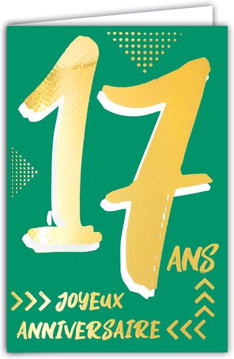 Carte Anniversaire 17 ans en Or Doré Brillant en Relief Texturé pour ...