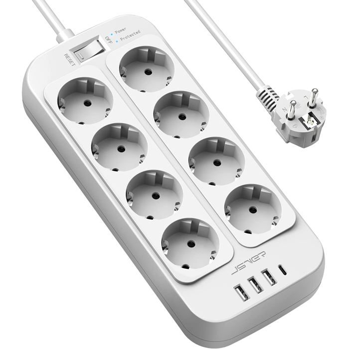 TRAHOO-Multiprise Electrique,Bloc Multiprise 8 Prises(3680W 16A) avec 4 ...