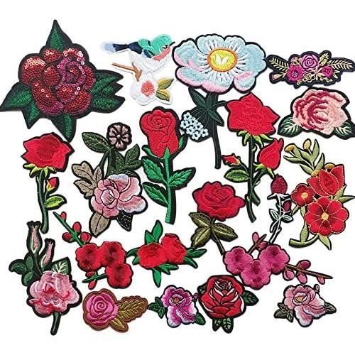 20 pièces Patch brodé thermocollant ou à coudre , rose brodée, motif ...