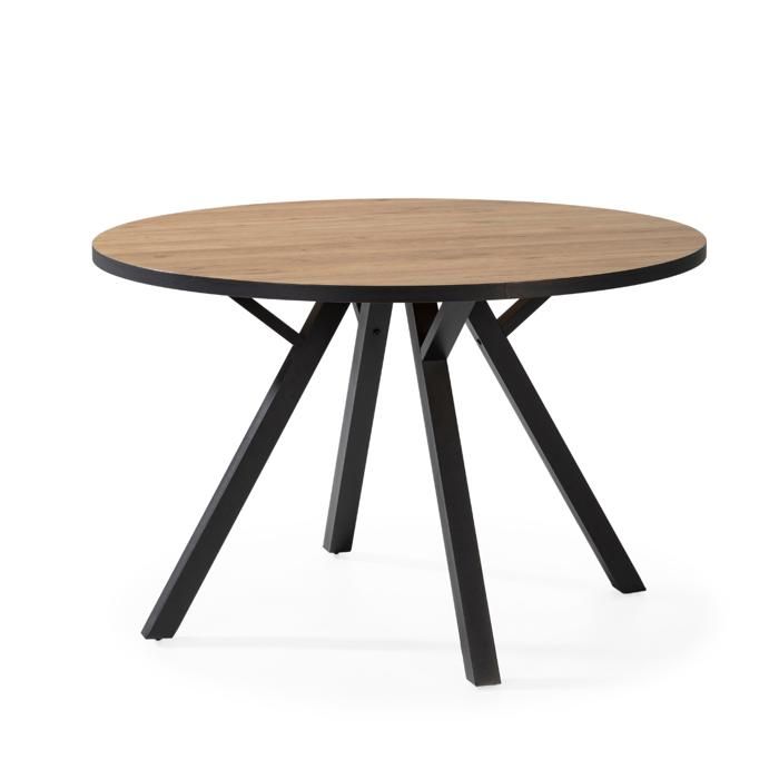 CALICOSY - Table ronde avec pieds en métal noir L120 cm - BENI - Bois ...
