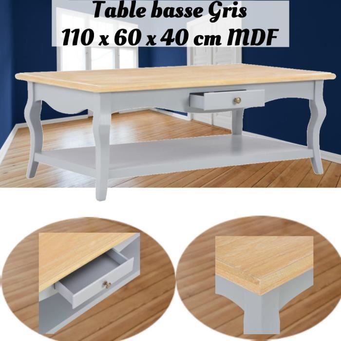 SIB Table basse dessus de table en MDF + pieds en bois de pin solide ...