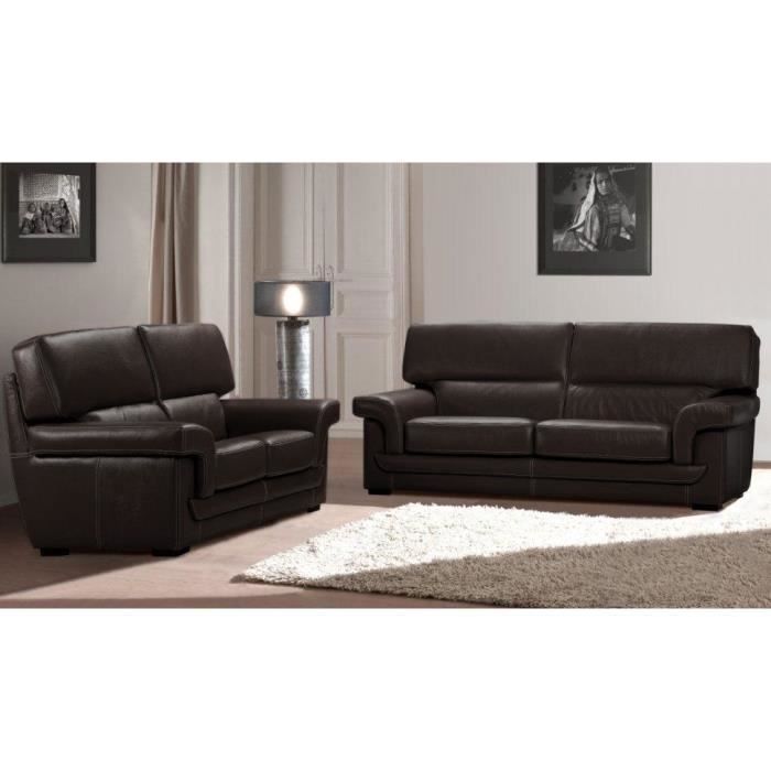 Canapé en cuir Chocolat 2 places MOSTON - Cdiscount Maison