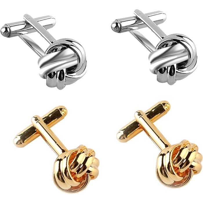 2 Pairs Boutons De Manchette Noeud Cadeau Unique Classic Tissé Argent ...