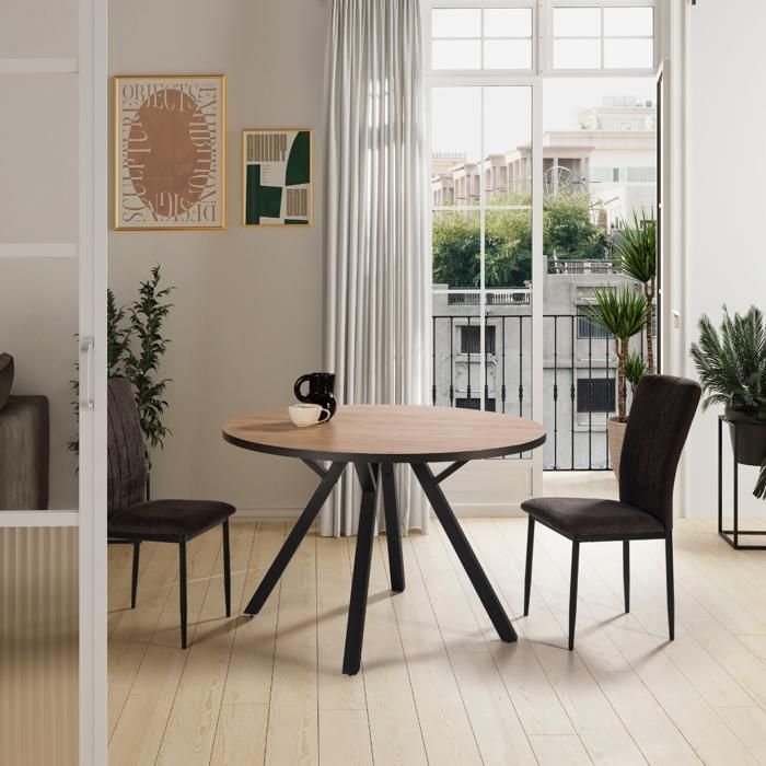 CALICOSY - Table ronde avec pieds en métal noir L120 cm - BENI - Bois ...